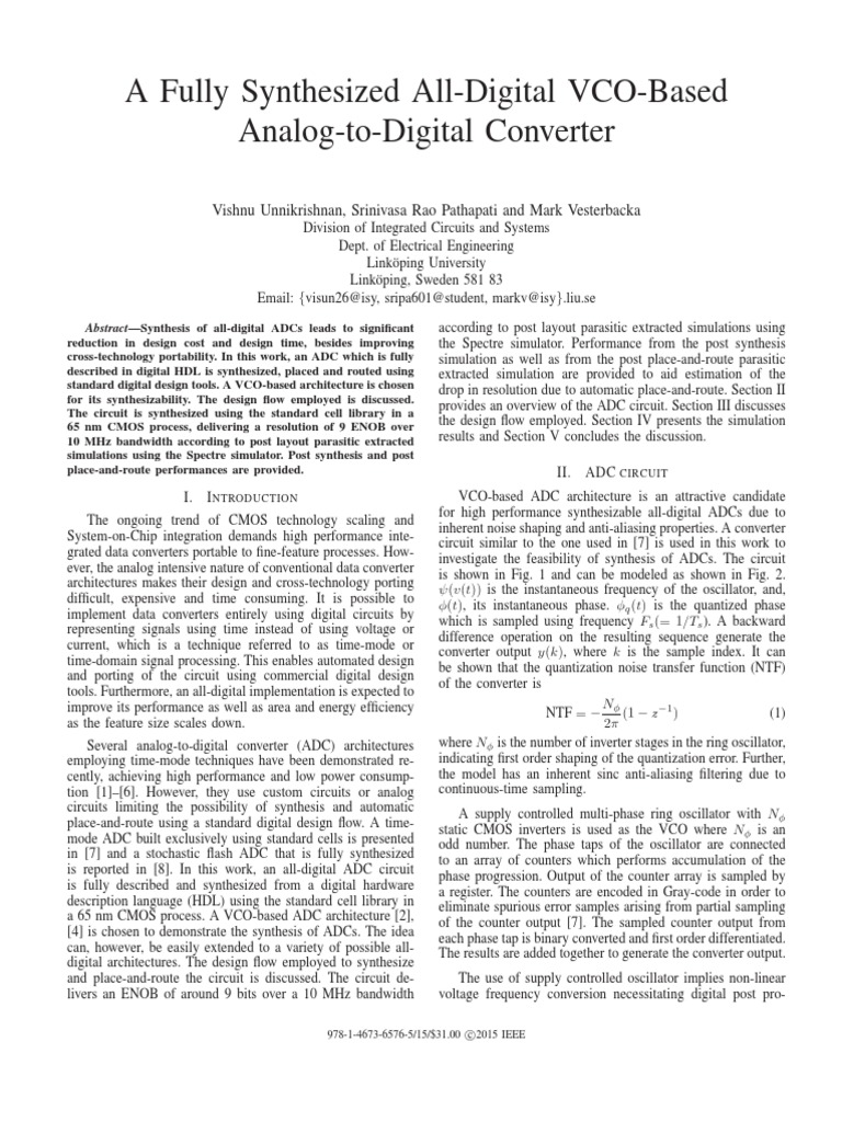 A Fully Synthesized All-Digital VCO-Based Analog-to-Digital Converter ...
