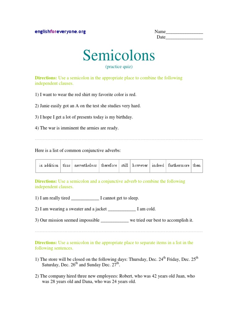 Semicolons - Practice Quiz PDF | PDF | History | Computers