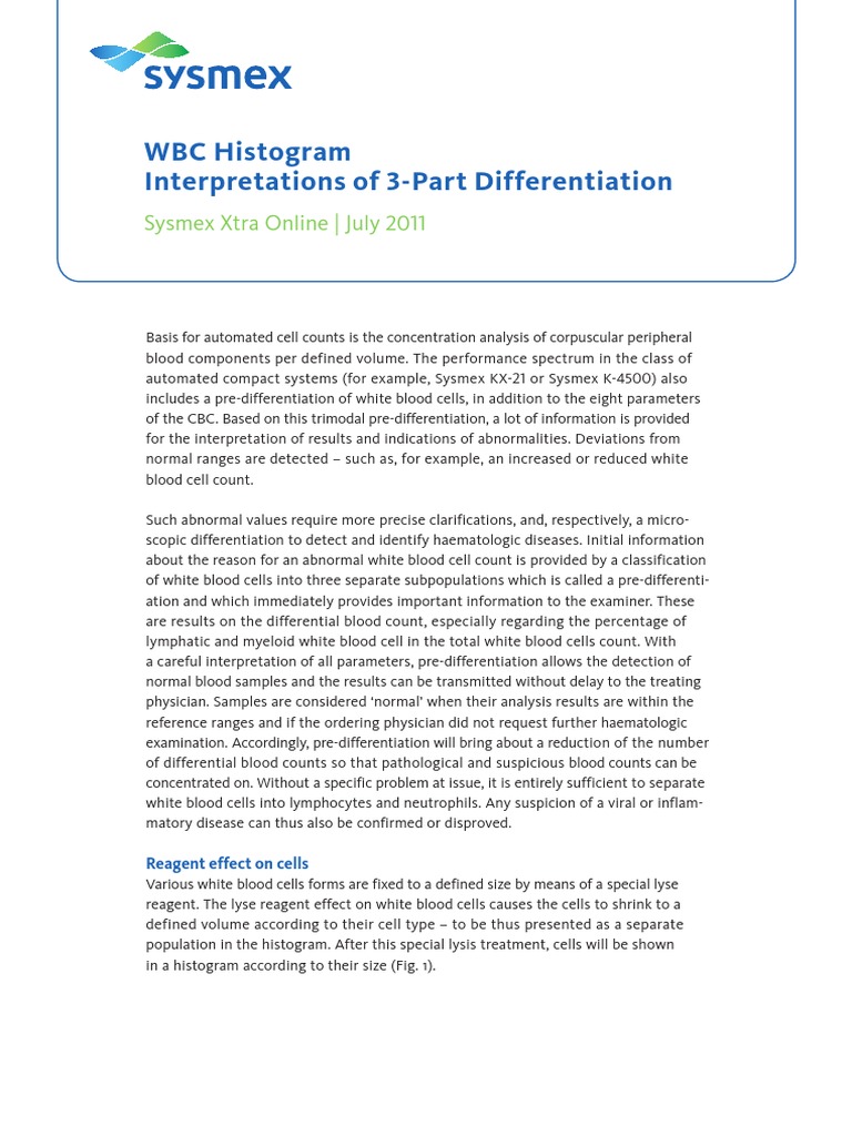 WBC Histogram - Interpretations of 3-Part Differentiation (Sysmex) PDF ...