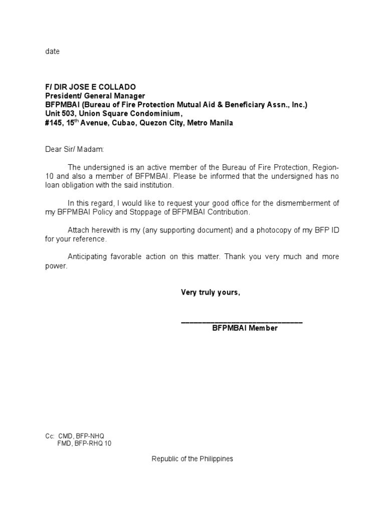 Sample Letter of Request For Stoppage | Download Free PDF | Philippines ...