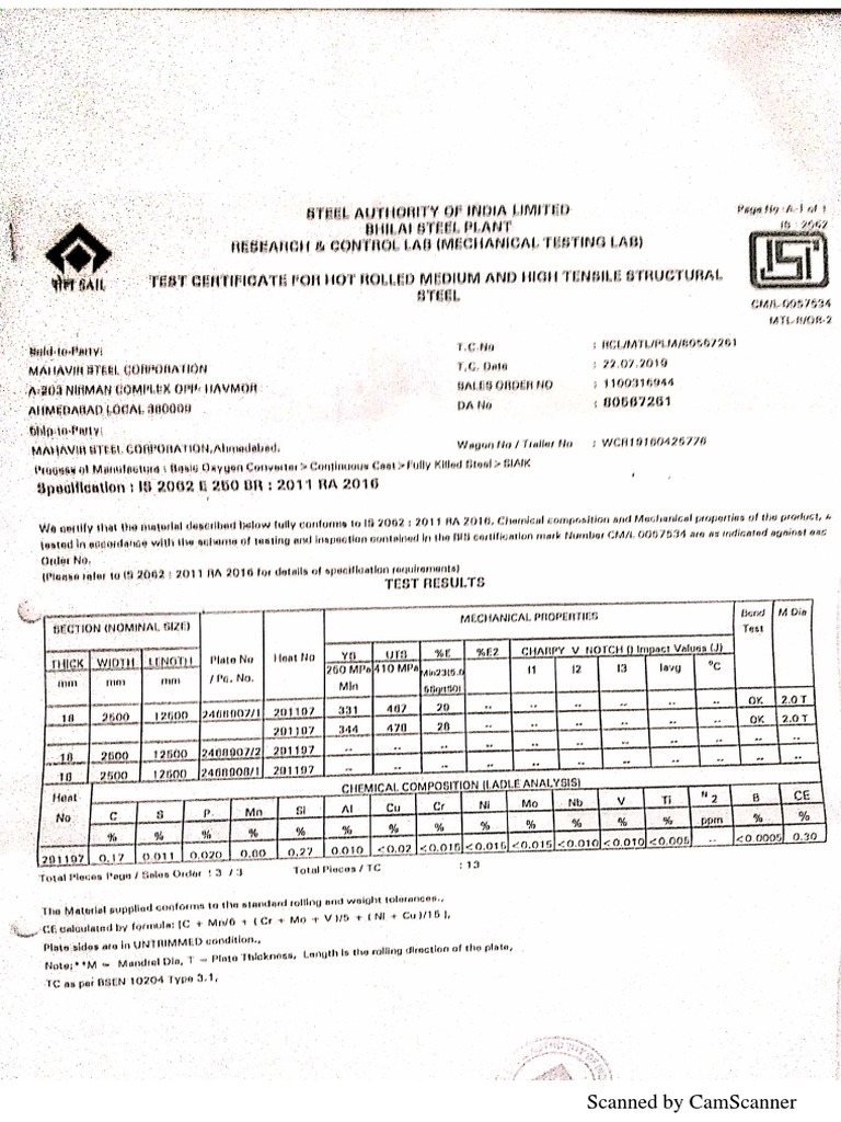 Mill TC Report For Understanding of Metal | PDF
