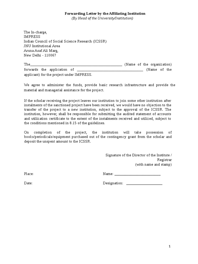 Forwarding Letter by The Affiliating Institution PDF | PDF
