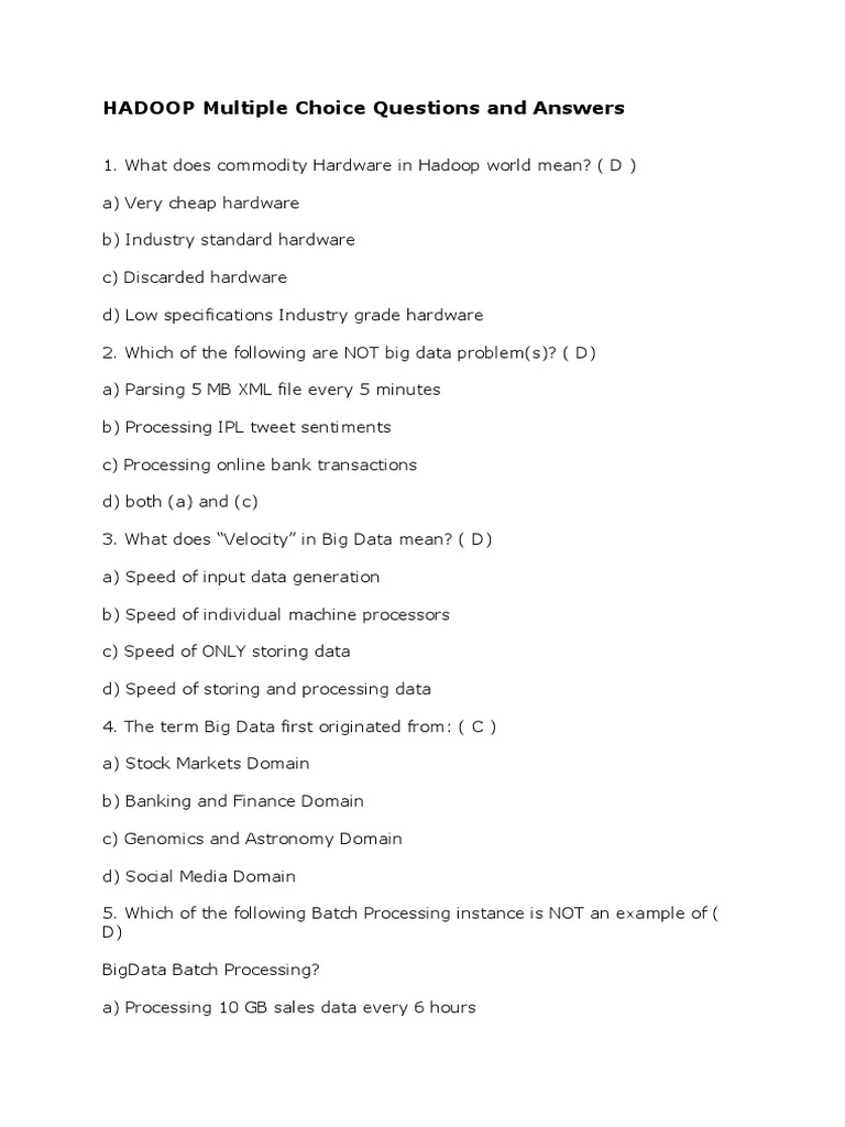 Hadoop MCQs | PDF | Apache Hadoop | Map Reduce