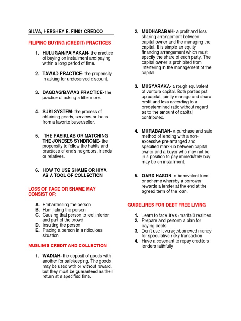 Credco Reviewer | PDF | Loans | Debt