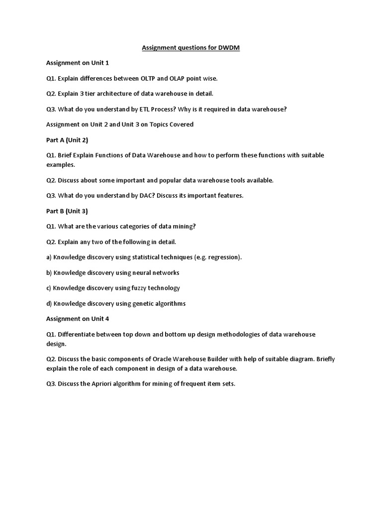 Assignment Questions For DWDM | PDF | Teaching Methods & Materials | Computers