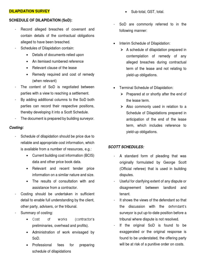 Dilapidation Survey | PDF | Leasehold Estate | Landlord