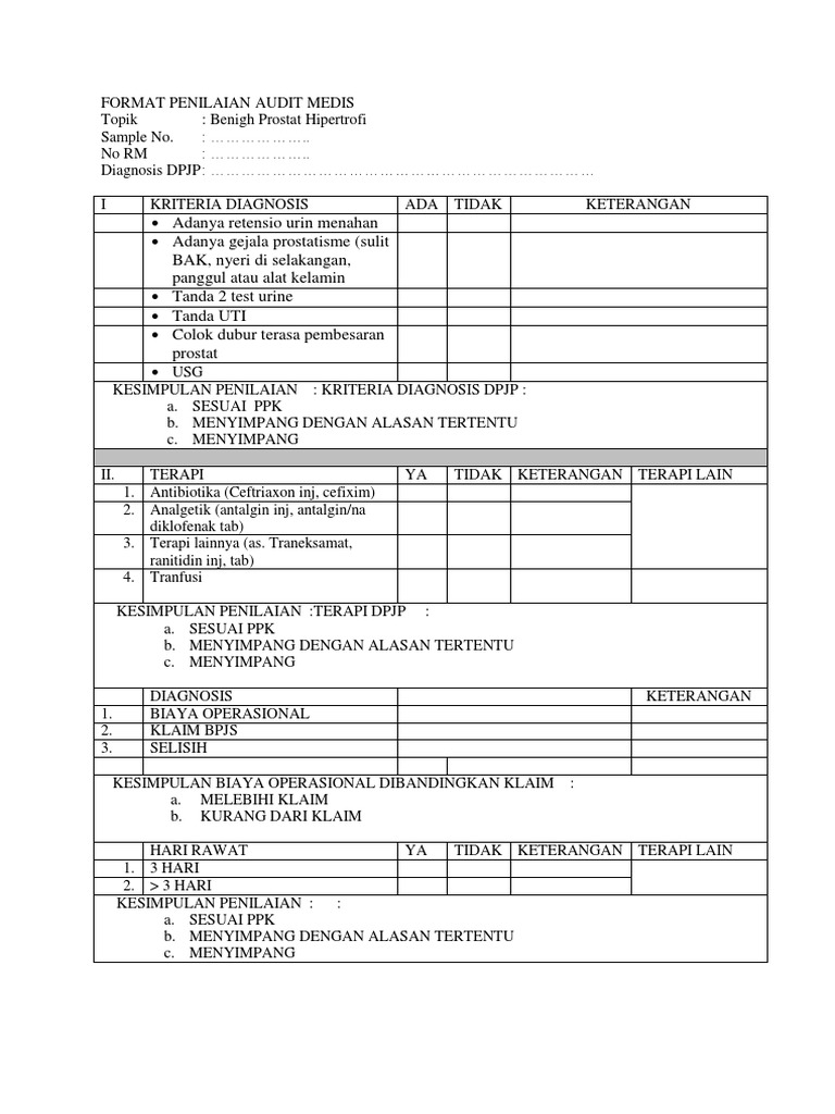 Blangko Sample Audit Medis BPH | PDF