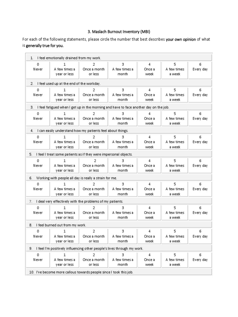 Maslach Burnout Inventory Plus Scoring | PDF | Psychology | Behavioural ...