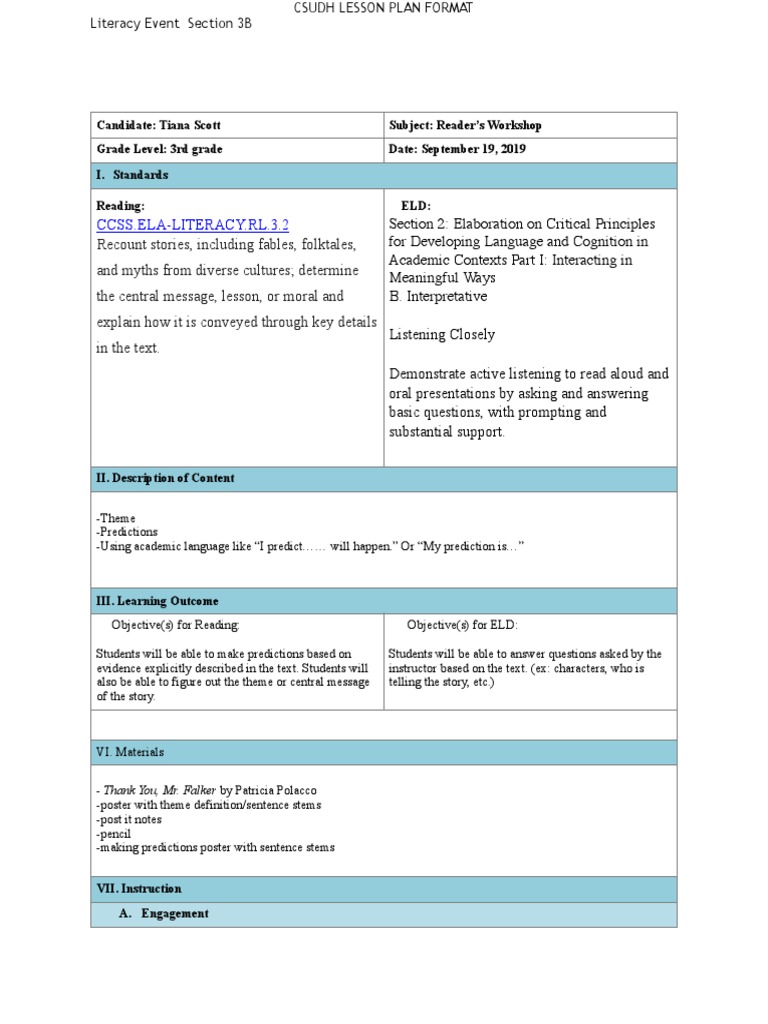 3rd Grade Reading Workshop Plan | PDF | Lesson Plan | Literacy
