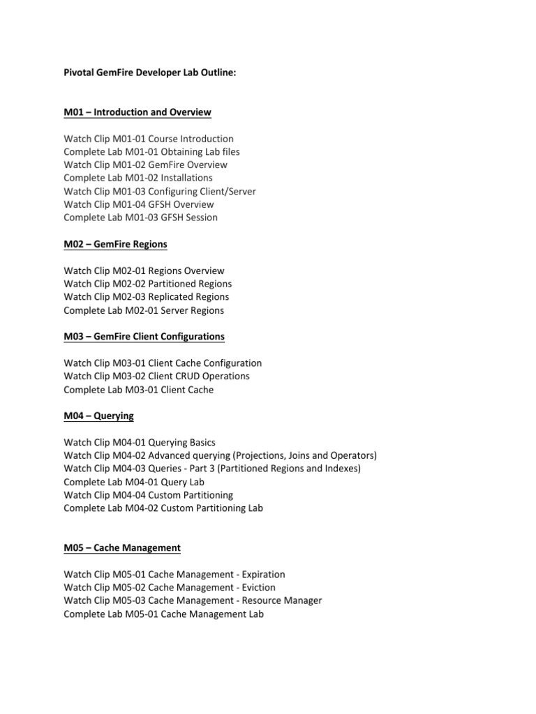 Pivotal GemFire Developer Lab Outline | PDF | Cache (Computing) | Server (Computing)