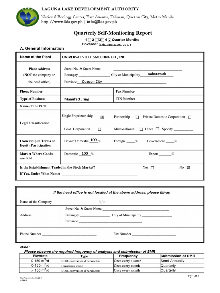 (LLDA Qrtrly SMR) - 4Q 2017 | PDF | Sewage Treatment | Water Purification