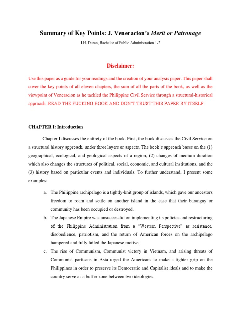 J. Veneracion's Merit and Patronage Summary of Keypoints | PDF ...