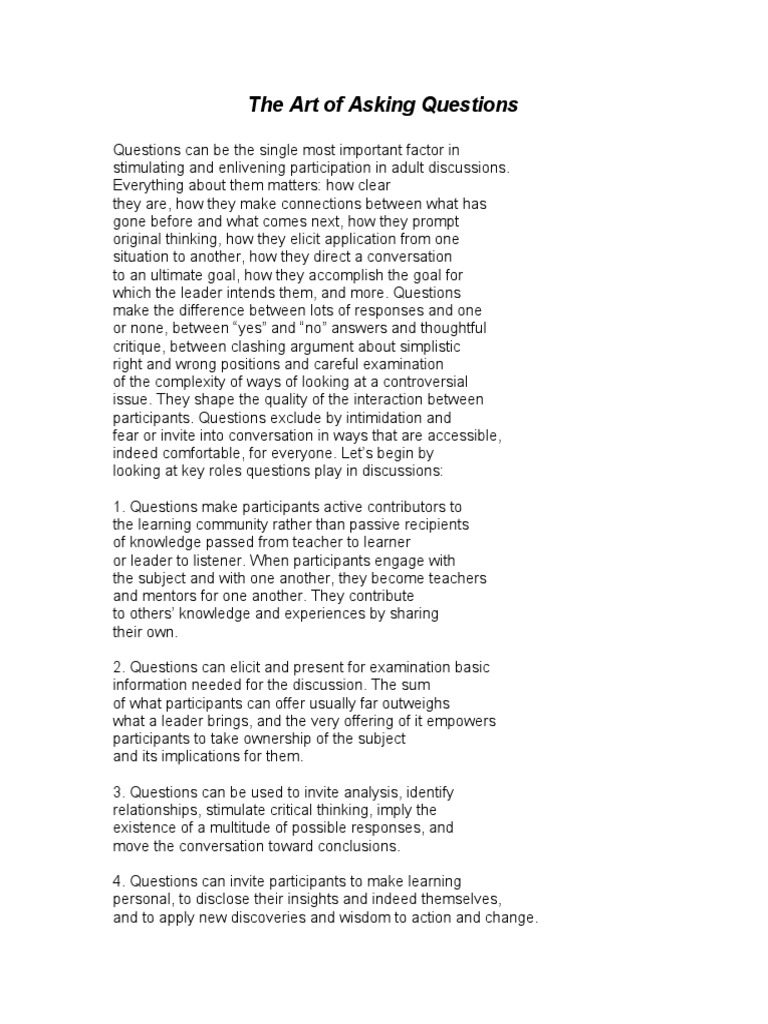 Art of Asking Questions | PDF | Question | Idea