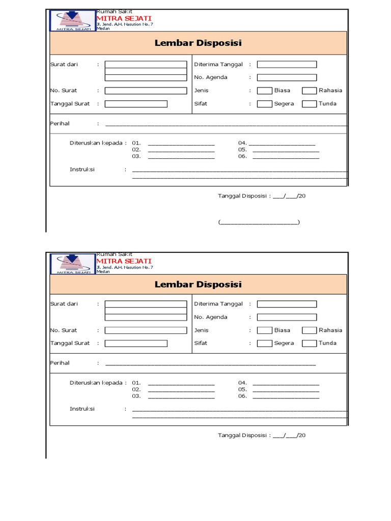 Contoh Lembar Disposisi Surat Masuk | PDF