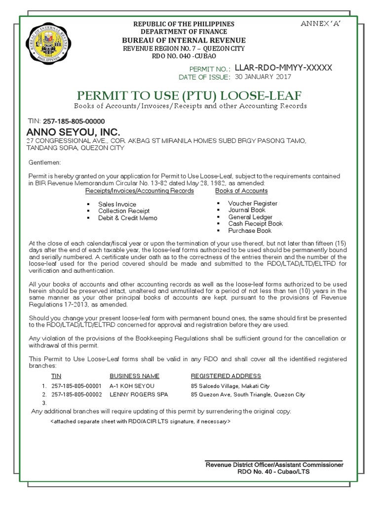 Annex - A - Ptu Looseleaf | PDF | Debits And Credits | Bookkeeping