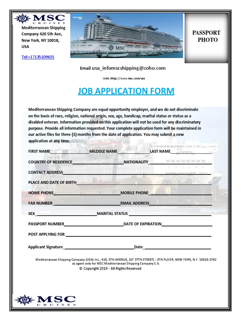 Mediterranean Shipping Company Job Application Interview Form PDF | PDF ...