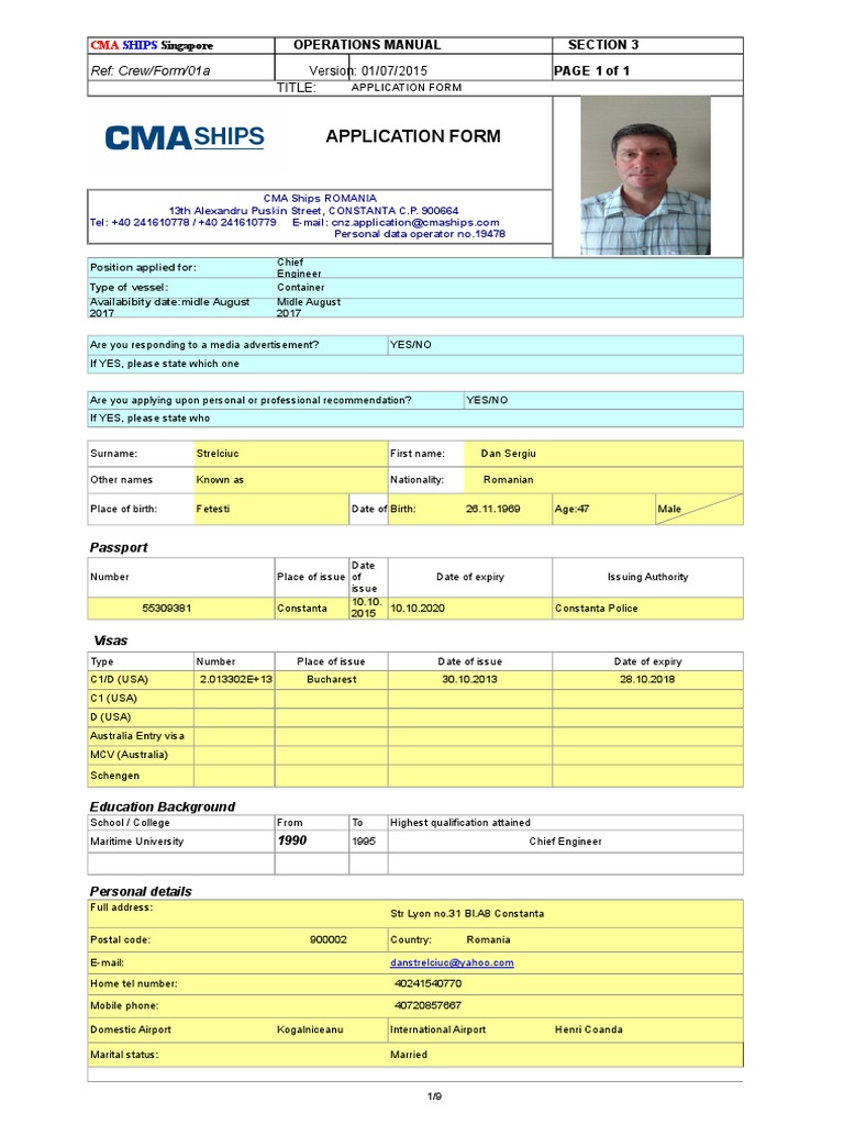 Application Form CMA CGM | PDF | Shipping | Ships