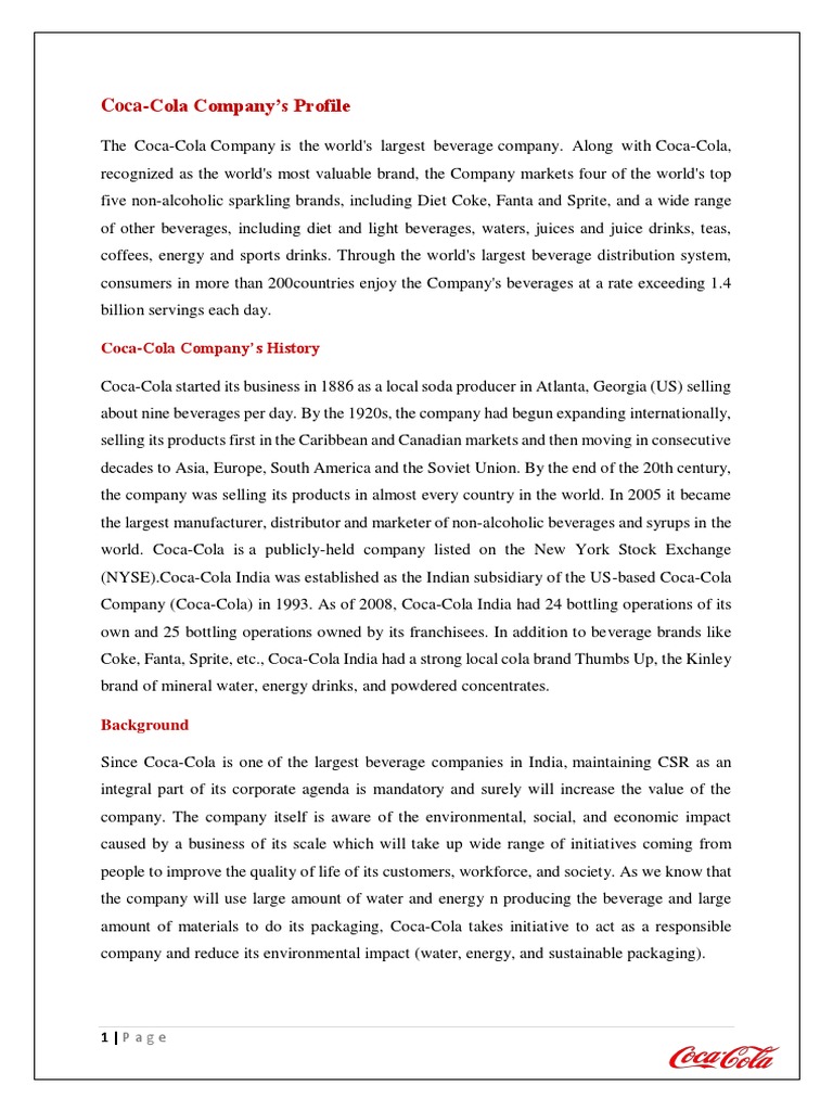 Coca-Cola CSR | PDF | Coca Cola | Corporate Social Responsibility