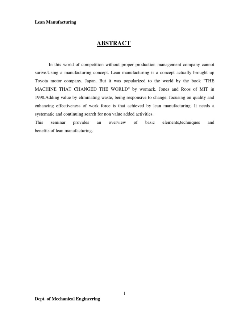 Lean Manufacturing Full Seminar Report 123456 1 | PDF | Lean ...