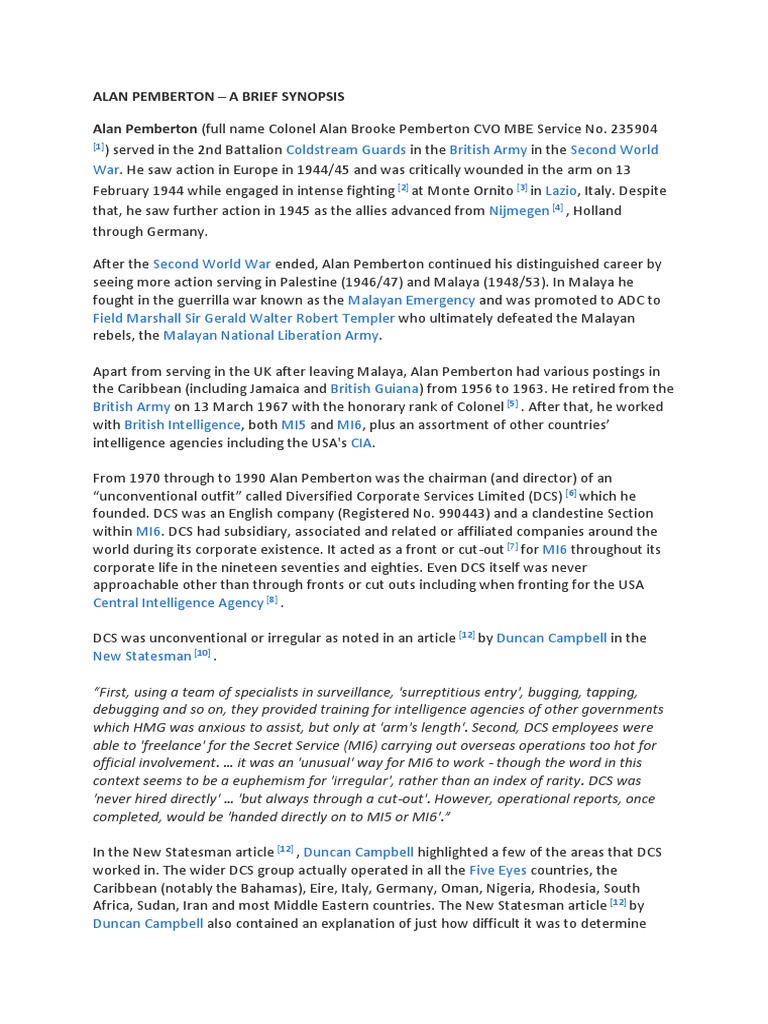 2020.01.07 Alan Pemberton - A Brief Synopsis | PDF | Mi5 | Secret ...