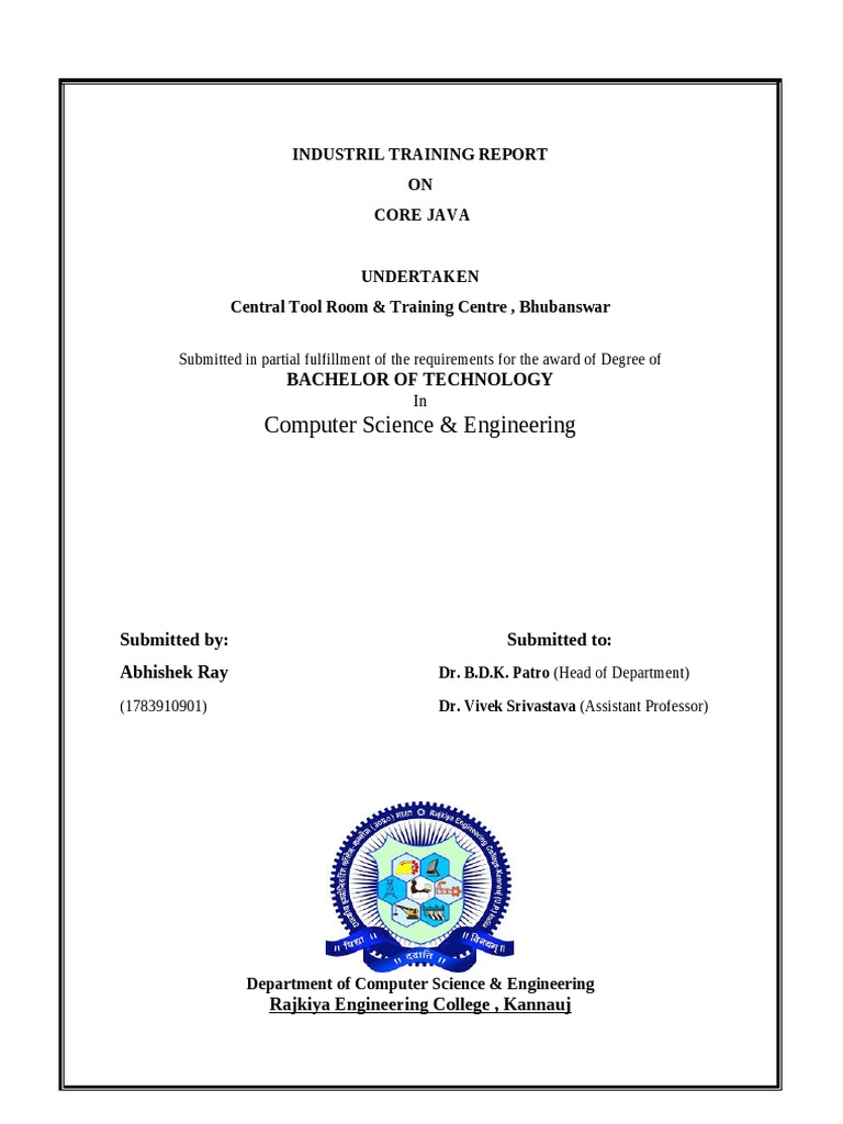 Core Java Training Report Detailing an Internship at Central Tool Room & Training Centre ...
