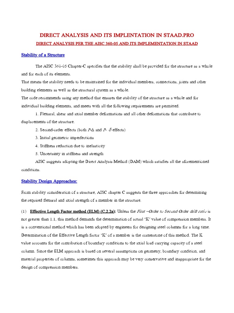 Direct Analysis in STAAD.Pro Guide | PDF | Strength Of Materials ...