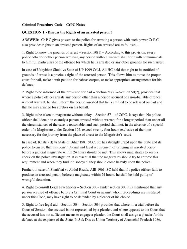 CRPC Notes | Download Free PDF | Arrest | Plea