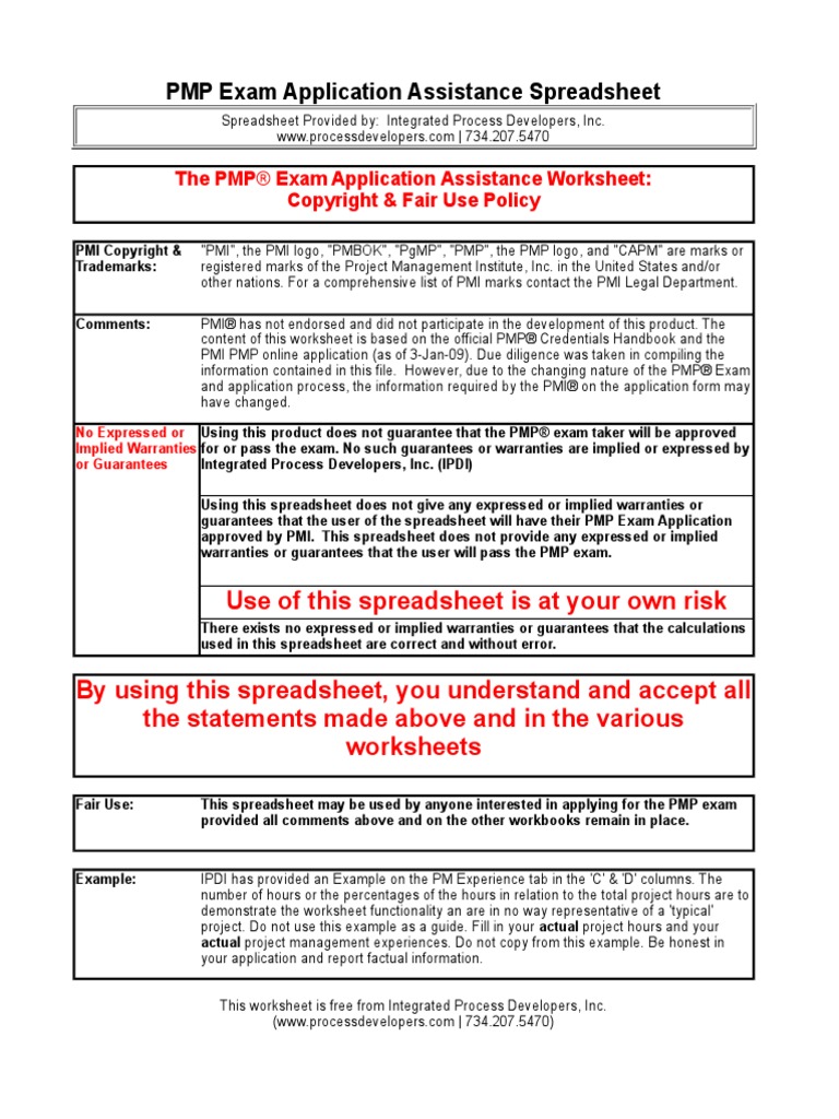 IPDI PMP Application Spreadsheet | PDF | Project Management ...