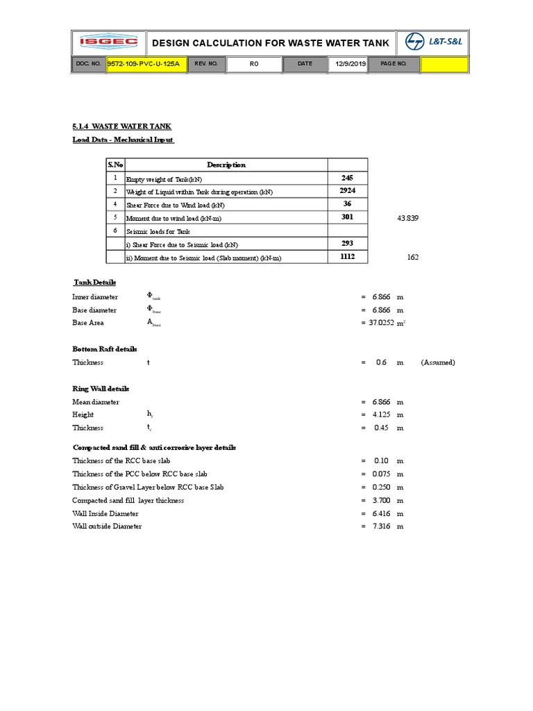 04 - Waste Water Tank Load Calc - R1 | PDF | Applied And ...