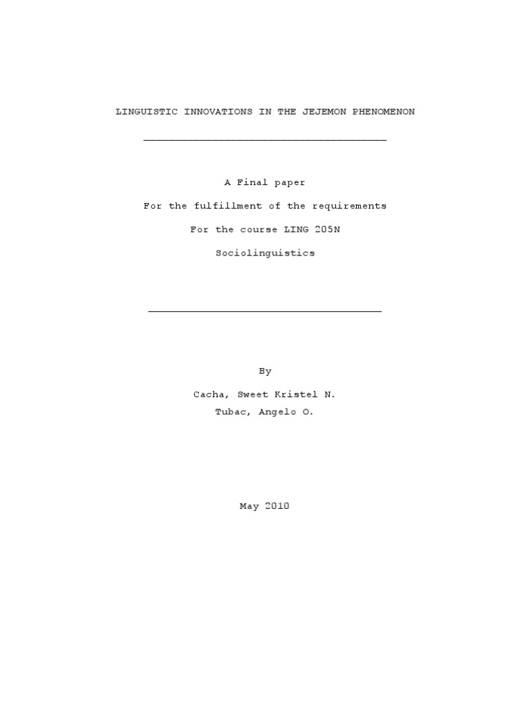 Jejemon A Linguistic Variation | PDF | Social Networking Service ...