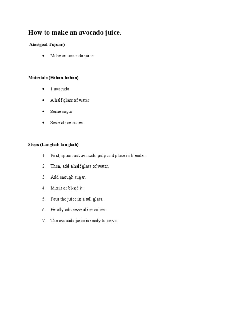 Avocado Juice Preparation Guide | PDF | Lemon | Salad