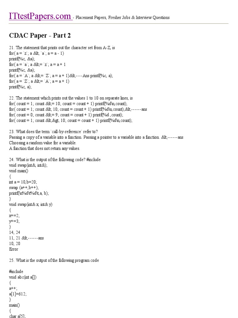An analysis of a CDAC placement paper containing questions on C programming concepts such as ...
