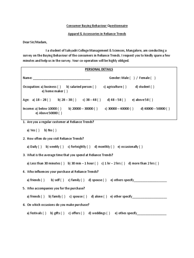 Consumer Buying Behavior Survey: Apparel | PDF | Retail | Behavior