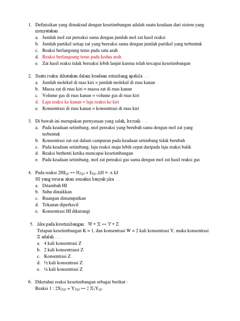 Soal Kesetimbangan Kimia | PDF