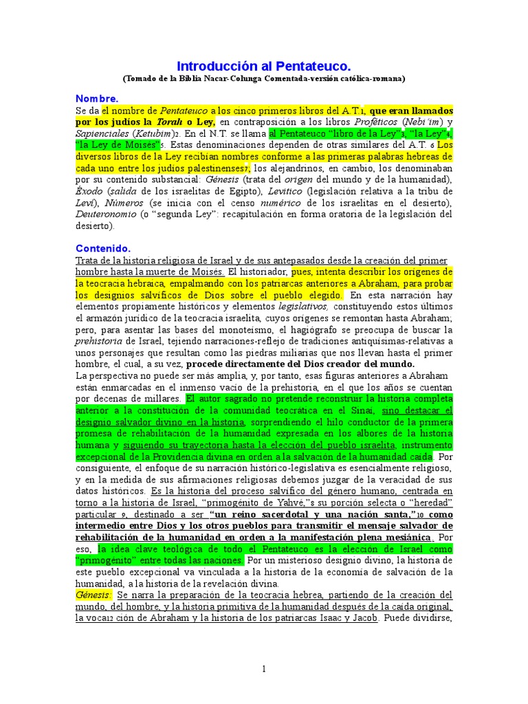 Introduccion Al Pentateuco Nacar-Colunga | PDF | Tora | Moisés