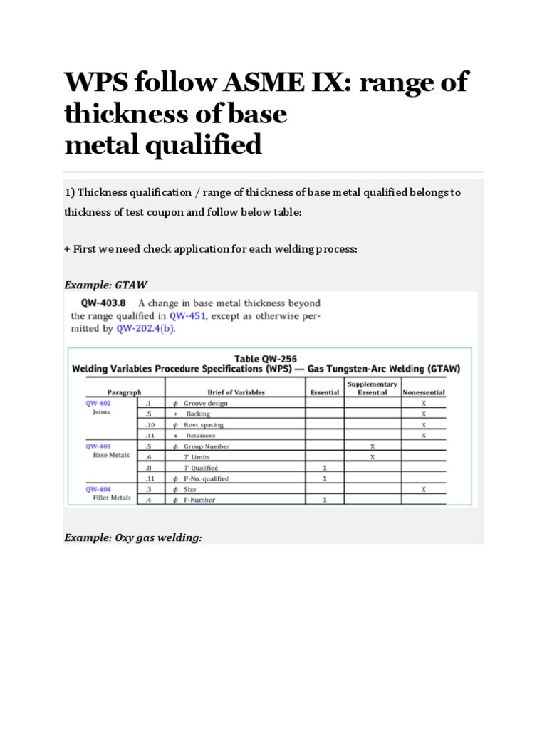 PART 63 ASME IX Range of Thickness of Base Metal Qualified | PDF