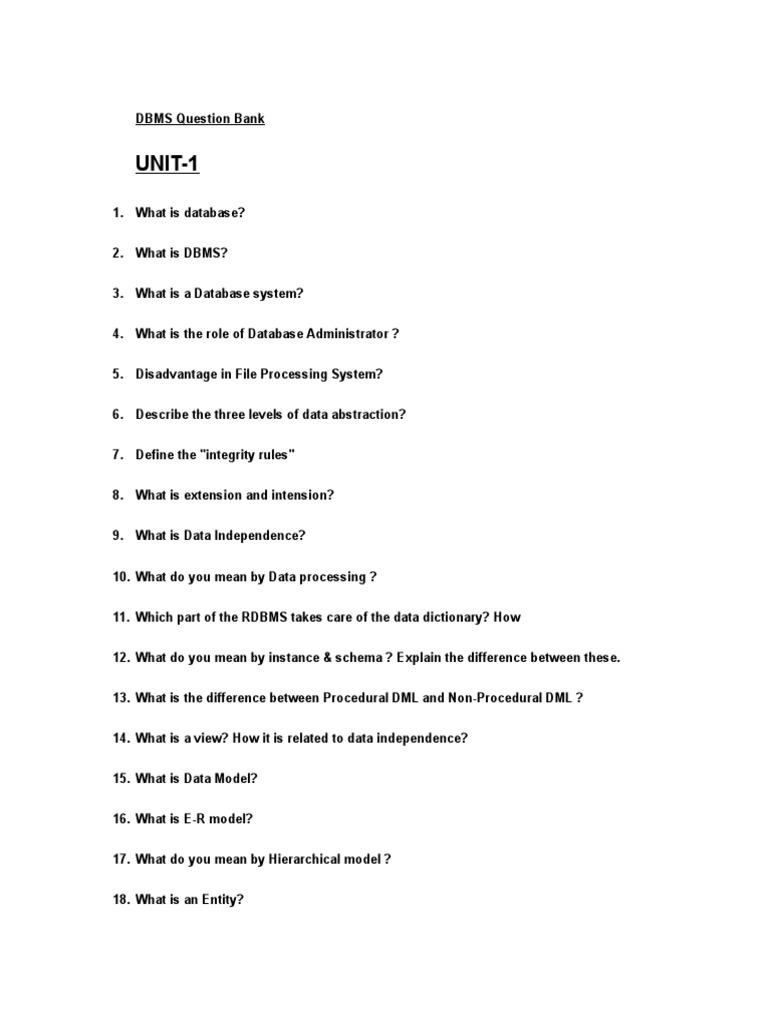 Dbms Question Bank Pdf Object Oriented Programming Sql