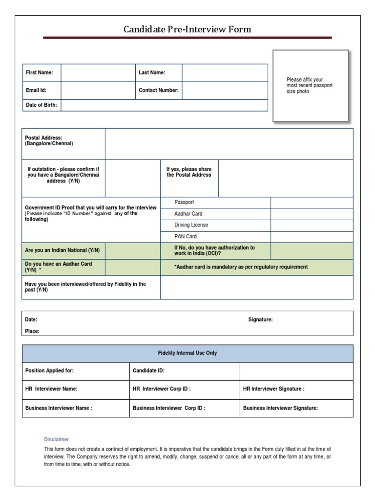 Candidate Pre-Interview Form | PDF | Government And Personhood | Access Control
