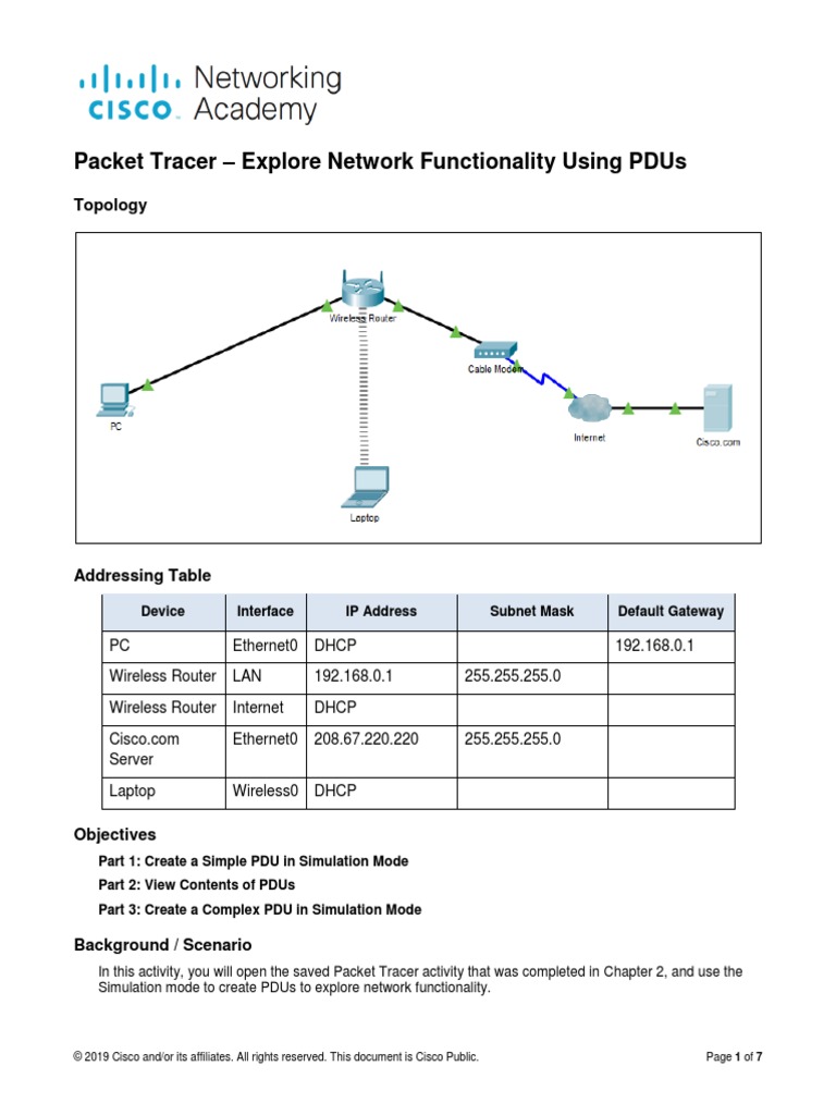 Packet Tracer - Explore Network Functionality Using PDUs | PDF ...