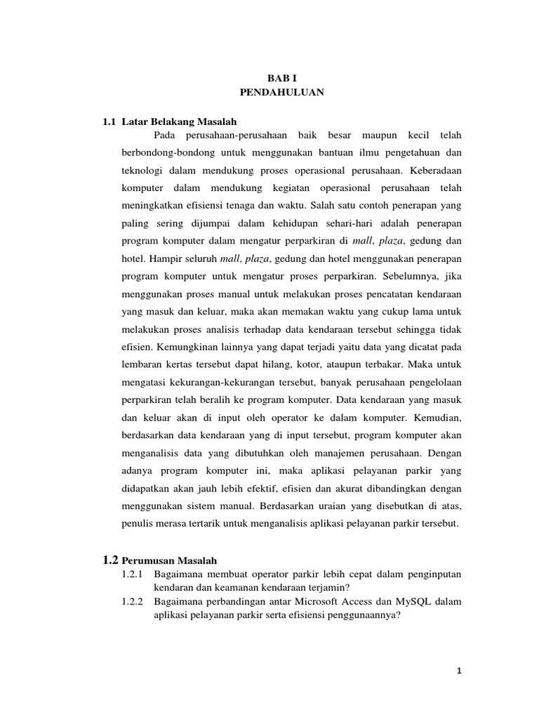 Analisis Database Parkir Menggunakan Mysql Dan Ms. Access | PDF