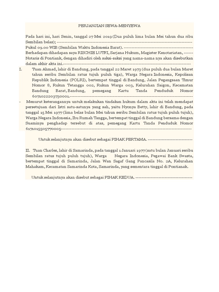 PERJANJIAN SEWA Komparisi | PDF