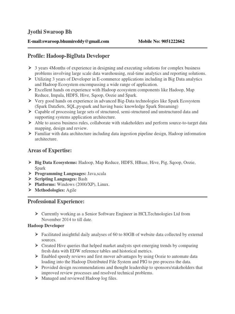 Resume | PDF | Apache Hadoop | Apache Spark