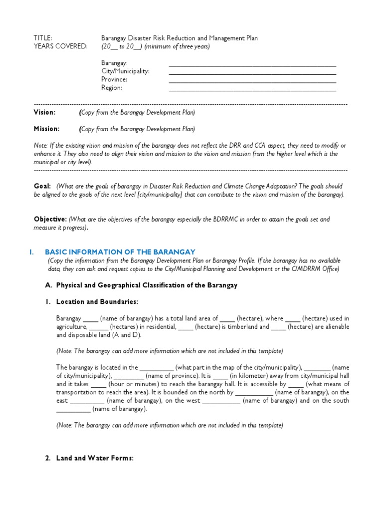 BDRRM Plan Template English | Emergency Evacuation | Disaster Risk ...