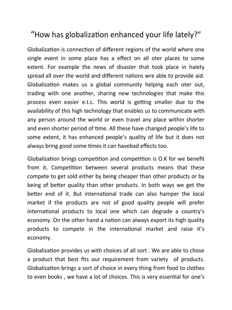 Globalization's Impact on Daily Life | PDF | Globalization | Competition