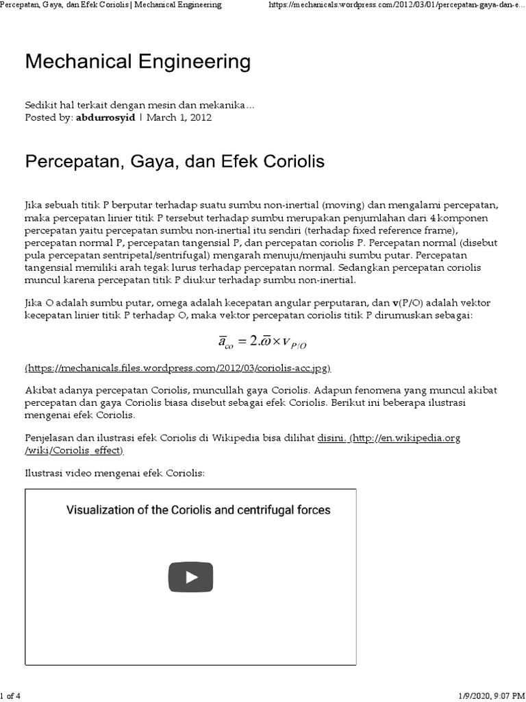 Percepatan, Gaya, Dan Efek Coriolis - Mechanical Engineering | PDF