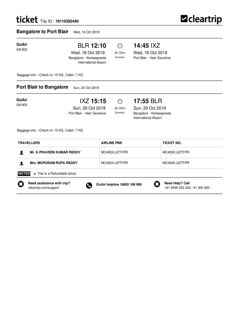 Cleartrip Flight Domestic E-Ticket | PDF | Fee | Airlines