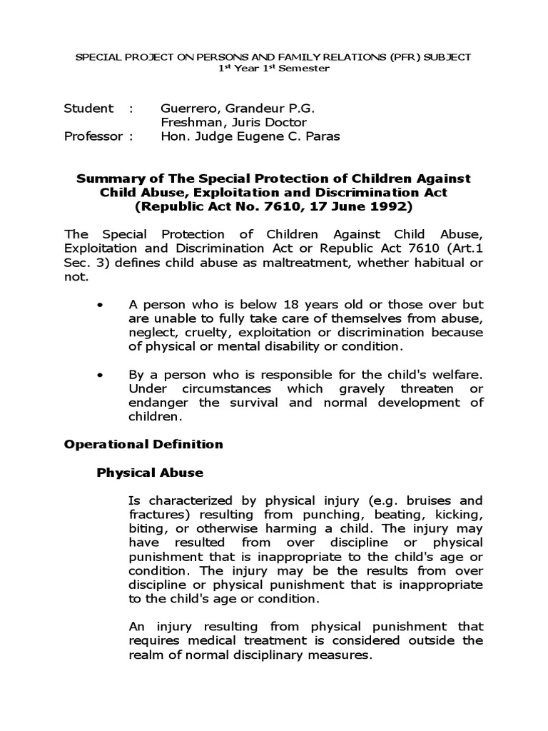 Summary of The Special Protection of Children Against Child Abuse ...