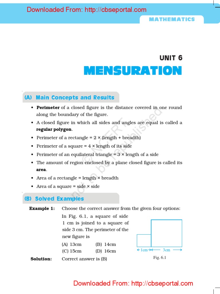 NCERT Exemplar Problems From Class 6 Mathematics Unit 6 Mensuration PDF ...