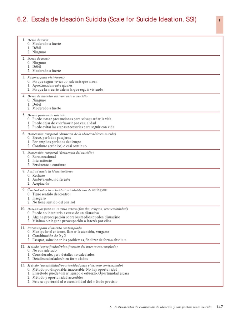 6.2. Escala de Ideación Suicida (Scale For Suicide Ideation, SSI) | PDF ...
