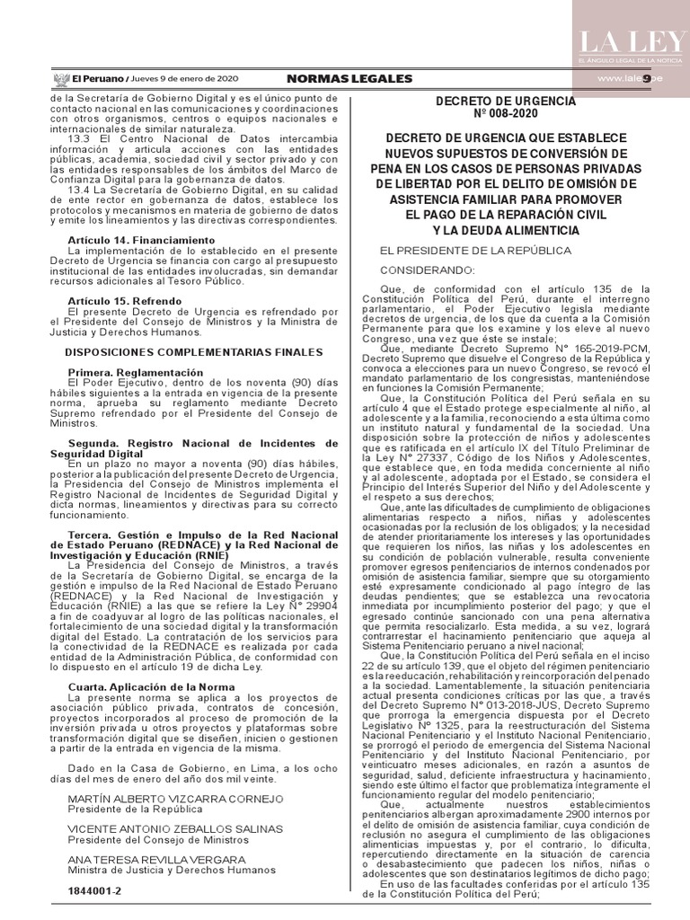 Decreto de urgencia N° 008-2020 | Gobierno de españa | Perú
